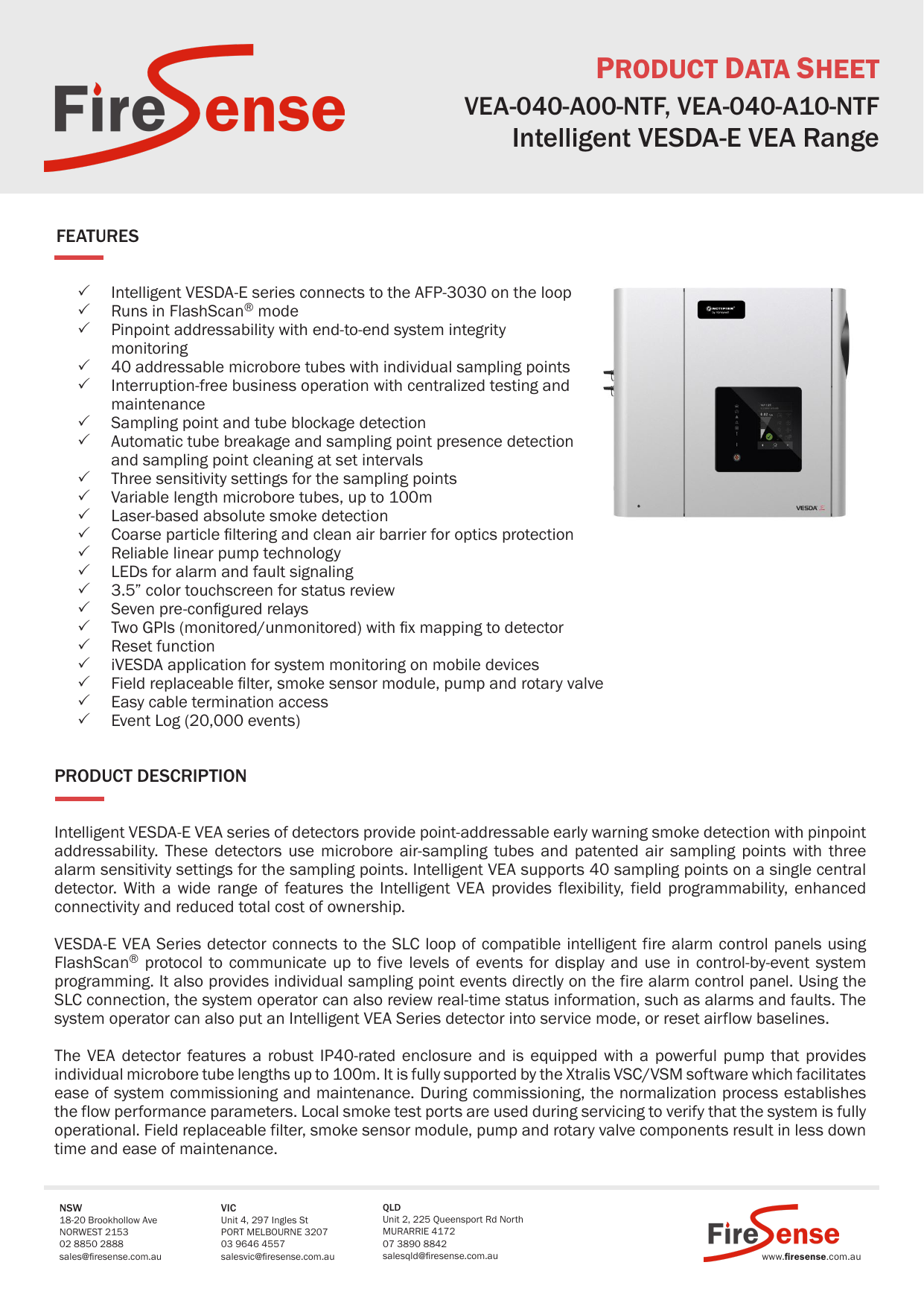 FireSense VESDA-E VEA Intelligent Range Aspirated Detection Datasheet ...