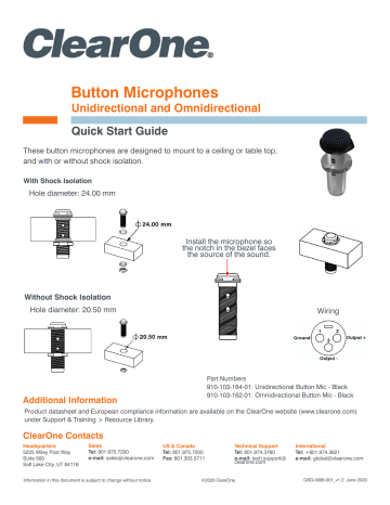 Clearone Button Microphone Quick Start Guide | Manualzz