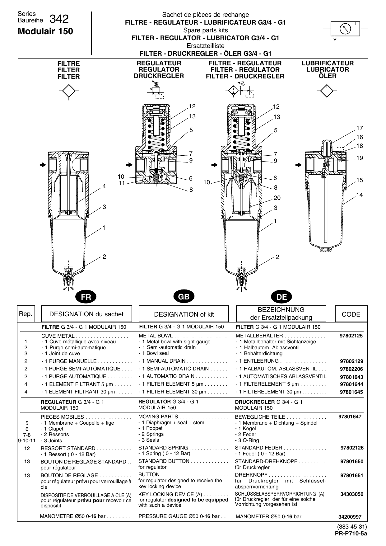 Asco Series 342 Spare Parts Kits Modulair 150 Owner's manual | Manualzz