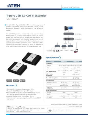 Aten UEH4002A USB Extender Datasheet | Manualzz