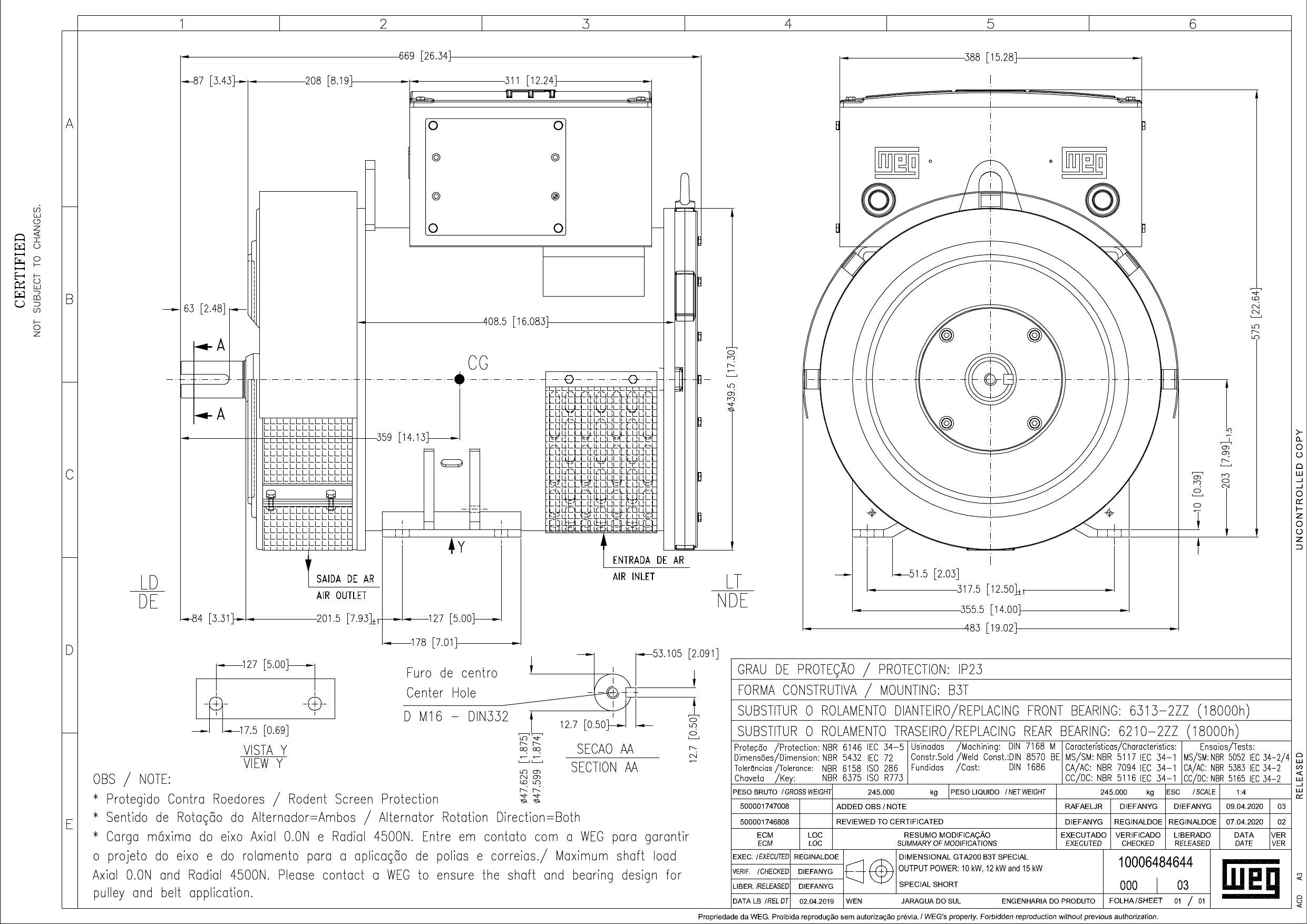 WEG Dimensional drawing 10kW, 12kW and 15kW Quick start guide | Manualzz