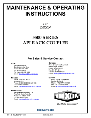 Dixon 5500 Series API Rack Coupler Instructions | Manualzz