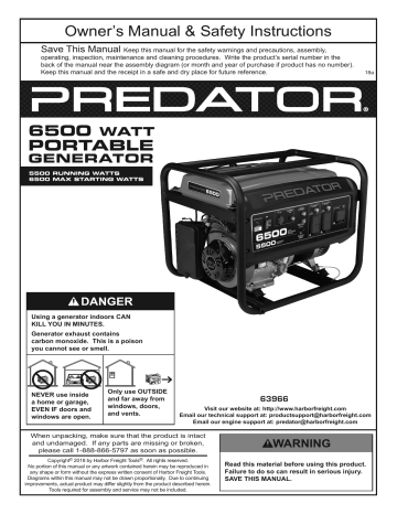 Predator 63966 6500 Watt Max Starting Gas Powered Generator - EPA III ...