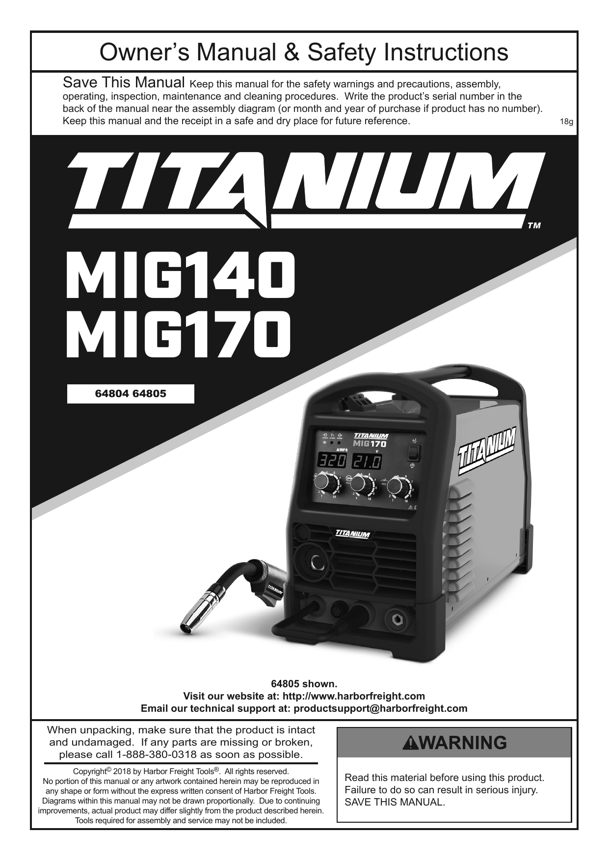 Titanium 64805 MIG 170 Professional Welder Owner's Manual | Manualzz