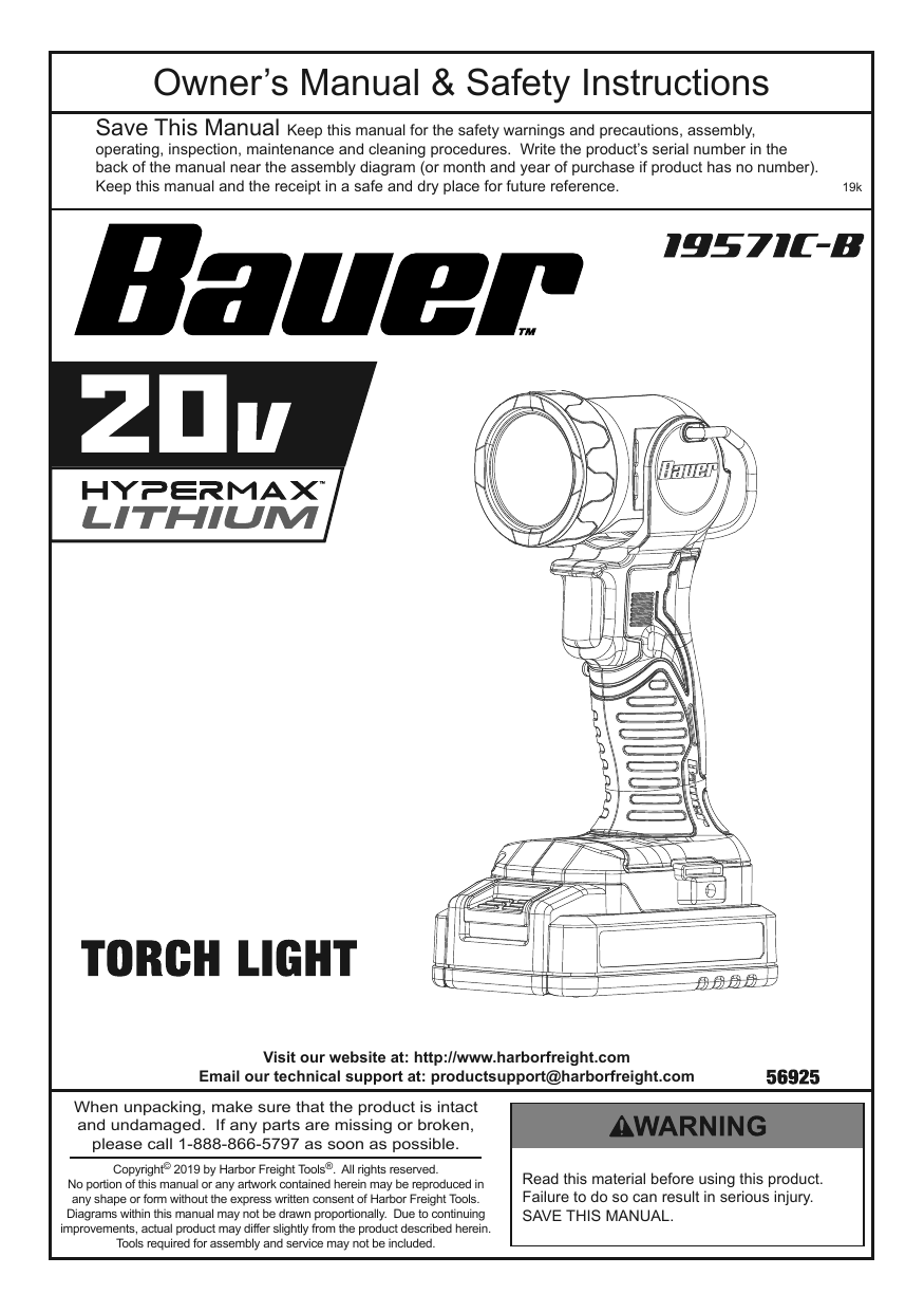 Bauer 56925 20v Hypermax™ Lithium-Ion Cordless 220 Lumens Compact LED ...