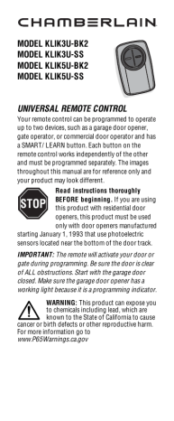 Chamberlain KLIK3U-BK2 Original Clicker® Black Universal Garage Door ...