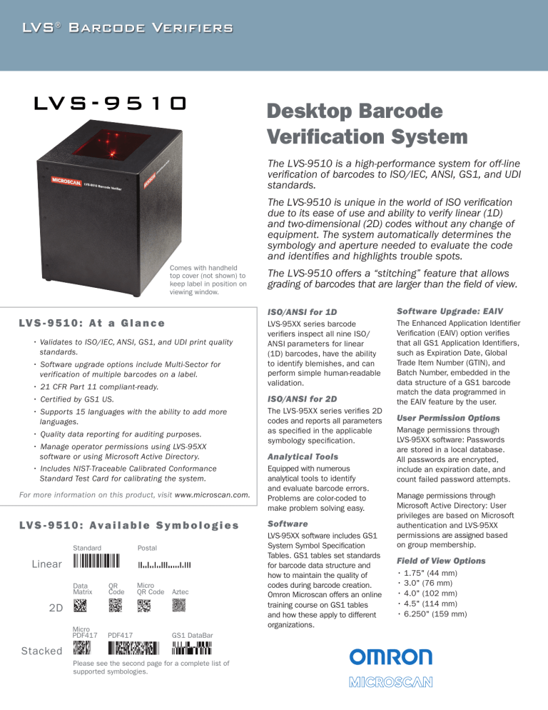 Microscan LVS® 9510 Desktop Barcode Verifier Specification | Manualzz