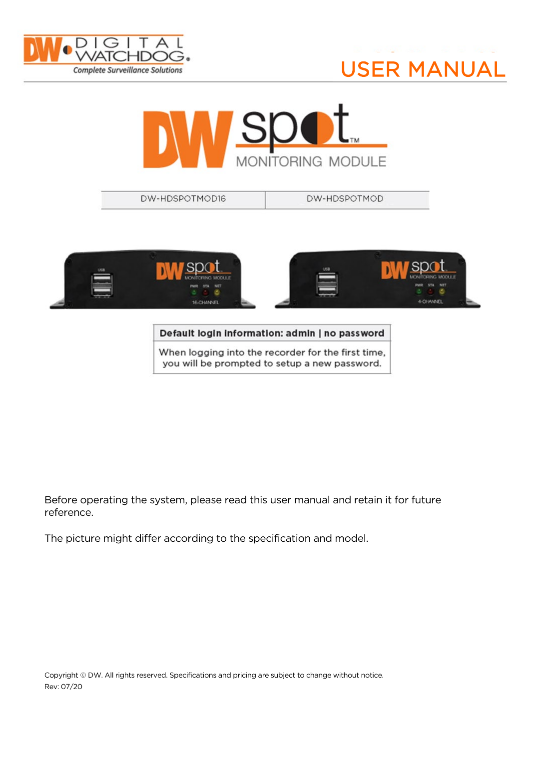 Digital Watchdog DW-HDSPOTMOD 4-channel DW® Spot monitoring module ...