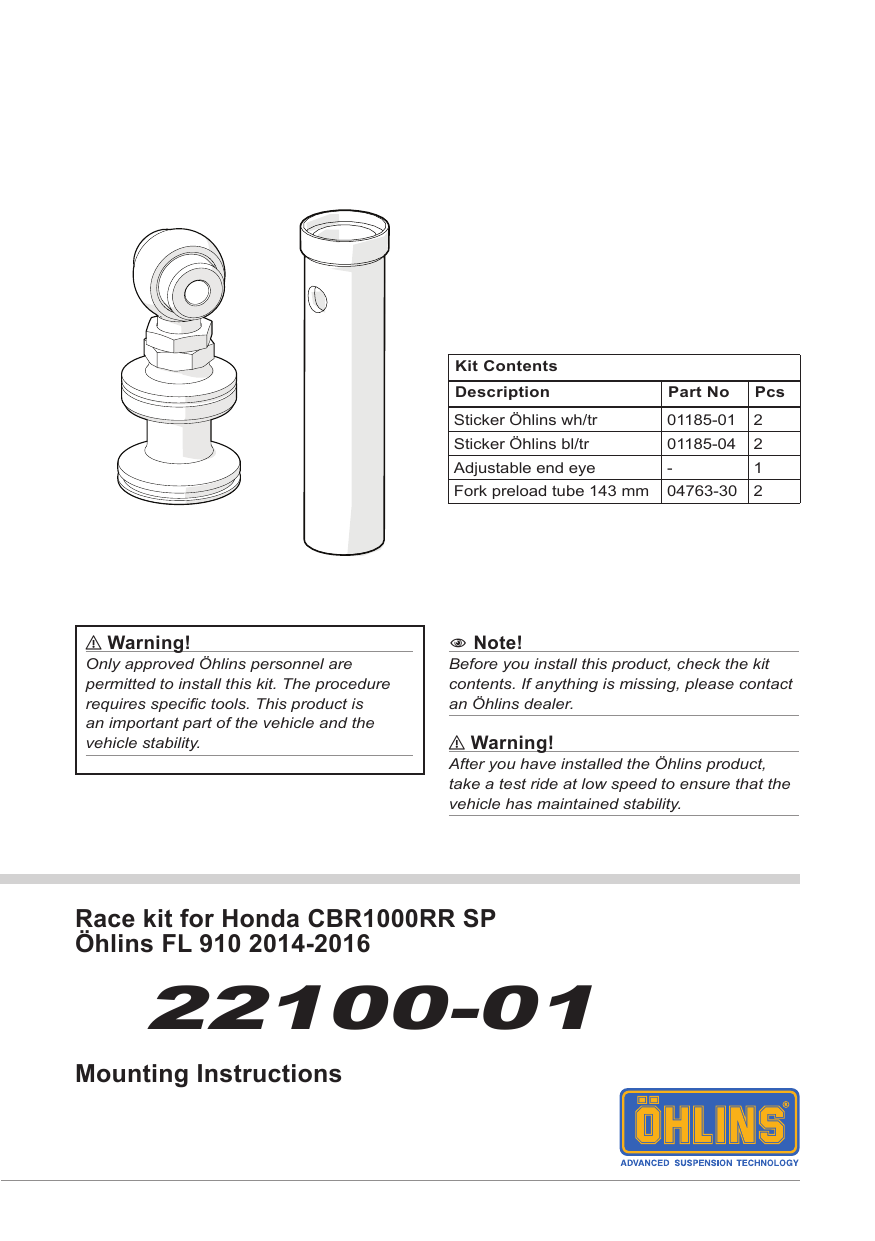 Ohlins 22100-01 User manual | Manualzz
