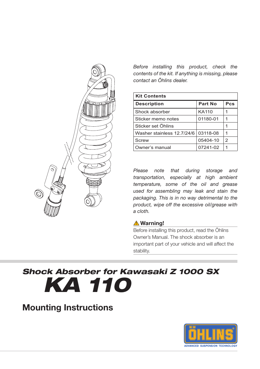 Ohlins KA110 User manual | Manualzz