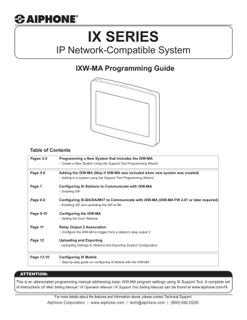 Aiphone IXW-MA QuikStart Guide | Manualzz