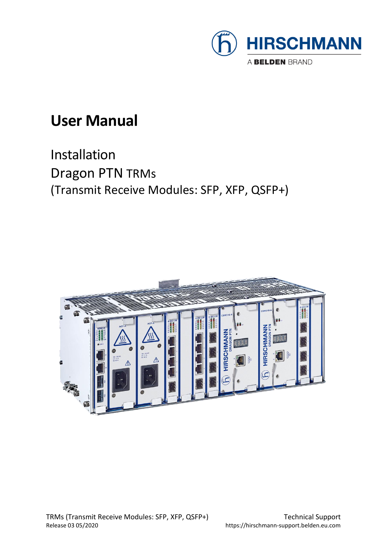 Hirschmann Dragon PTN TRMs (Transmit Receive Modules: SFP, XFP, QSFP+ ...