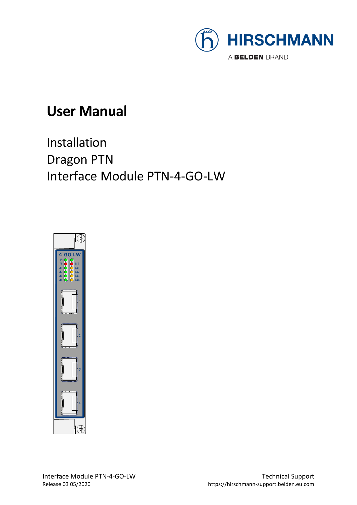 Hirschmann Dragon PTN Interface Module PTN-4-GO-LW User Manual | Manualzz