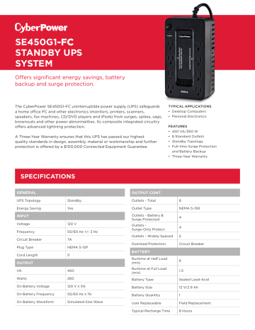 CyberPower SE450G1-FC Datasheet | Manualzz