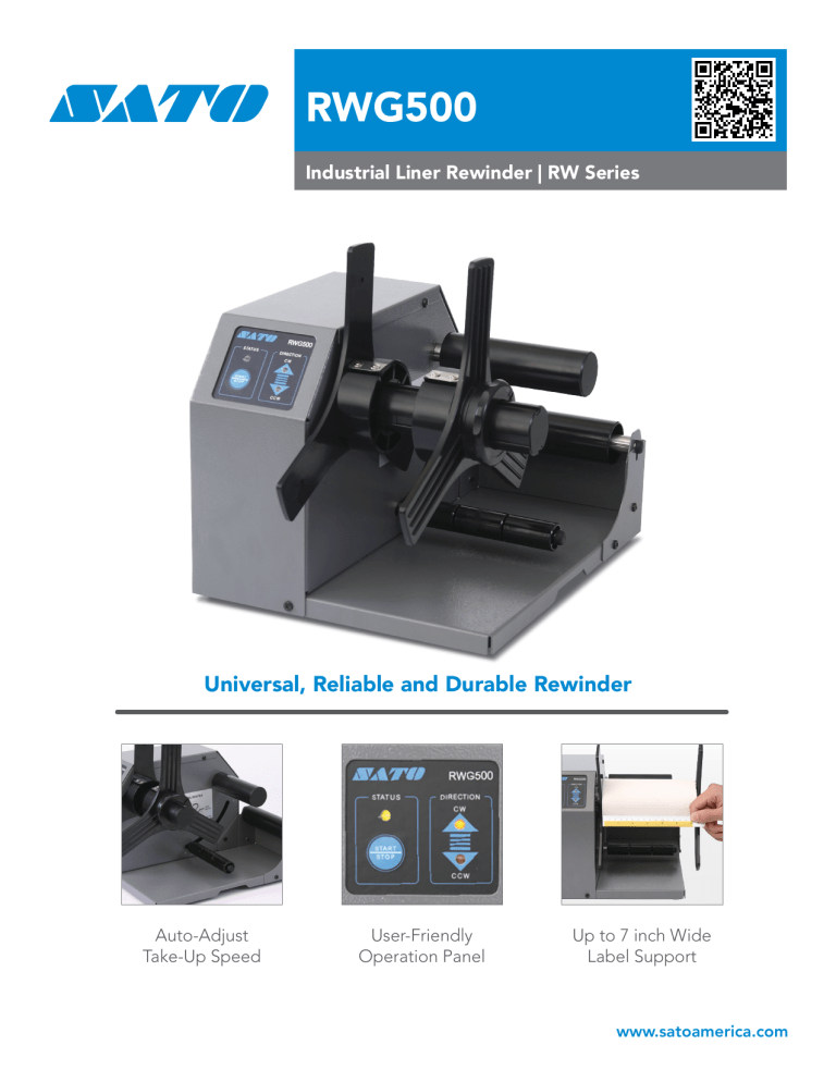 SATO RWG500 Industrial Rewinder Datasheet | Manualzz