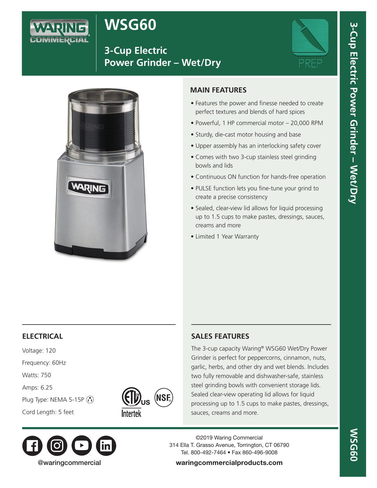 Waring WSG60 Specification | Manualzz