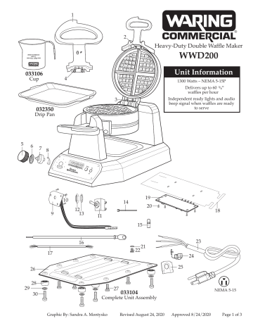 Waring WWD200 Double Classic Waffle Maker – 120V 1300W Parts Diagram ...
