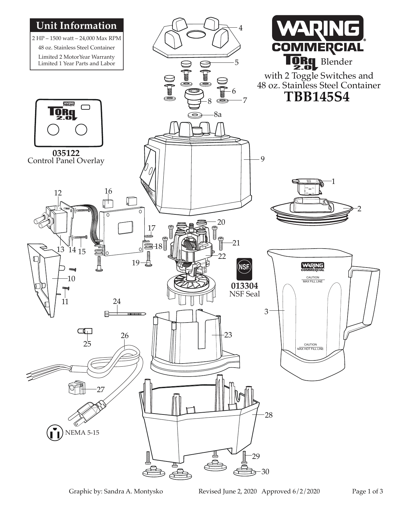 Waring TBB145S4 Torq 2.0 – 2 HP Blender Parts Diagram | Manualzz