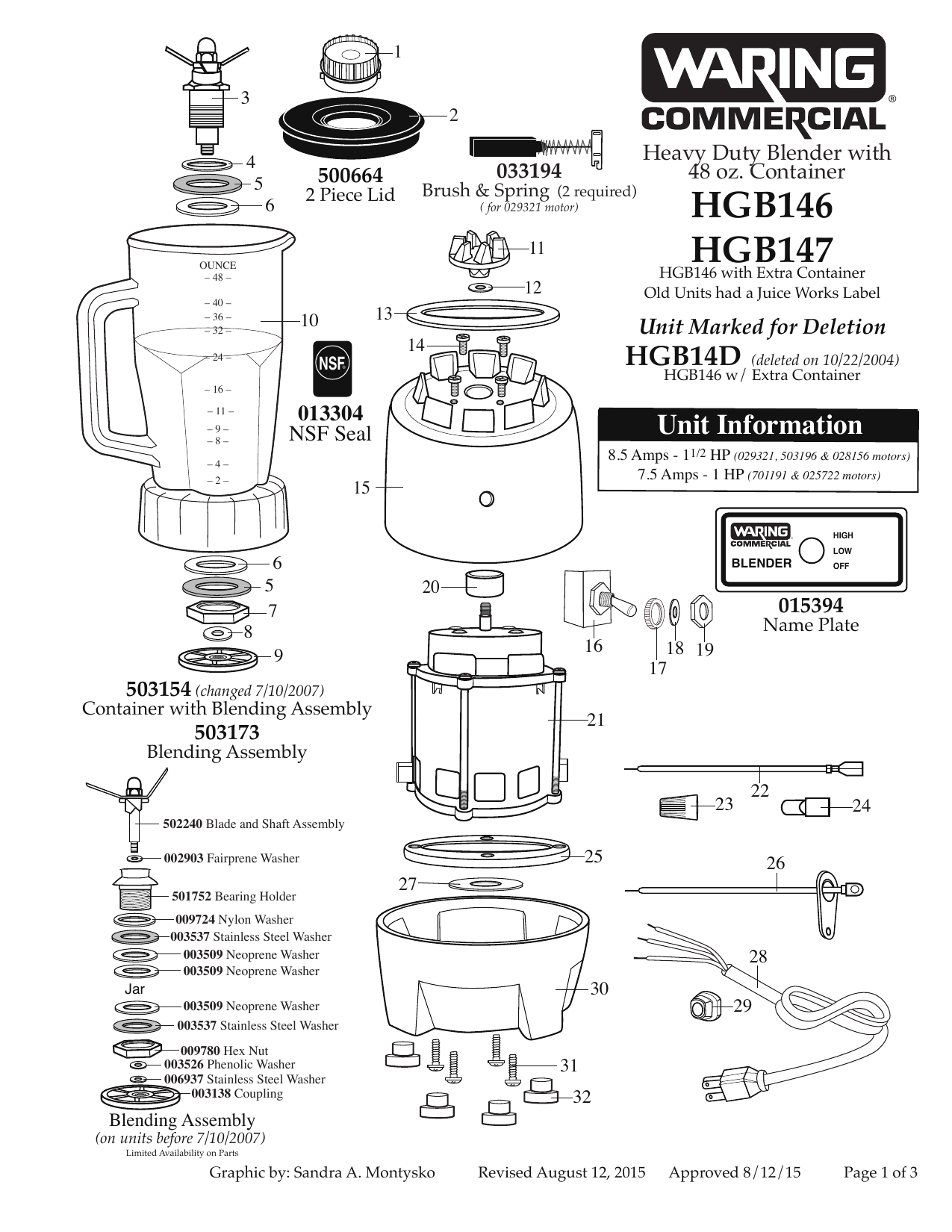 Waring HGB146 Half-Gallon Food Blender Parts Diagram | Manualzz