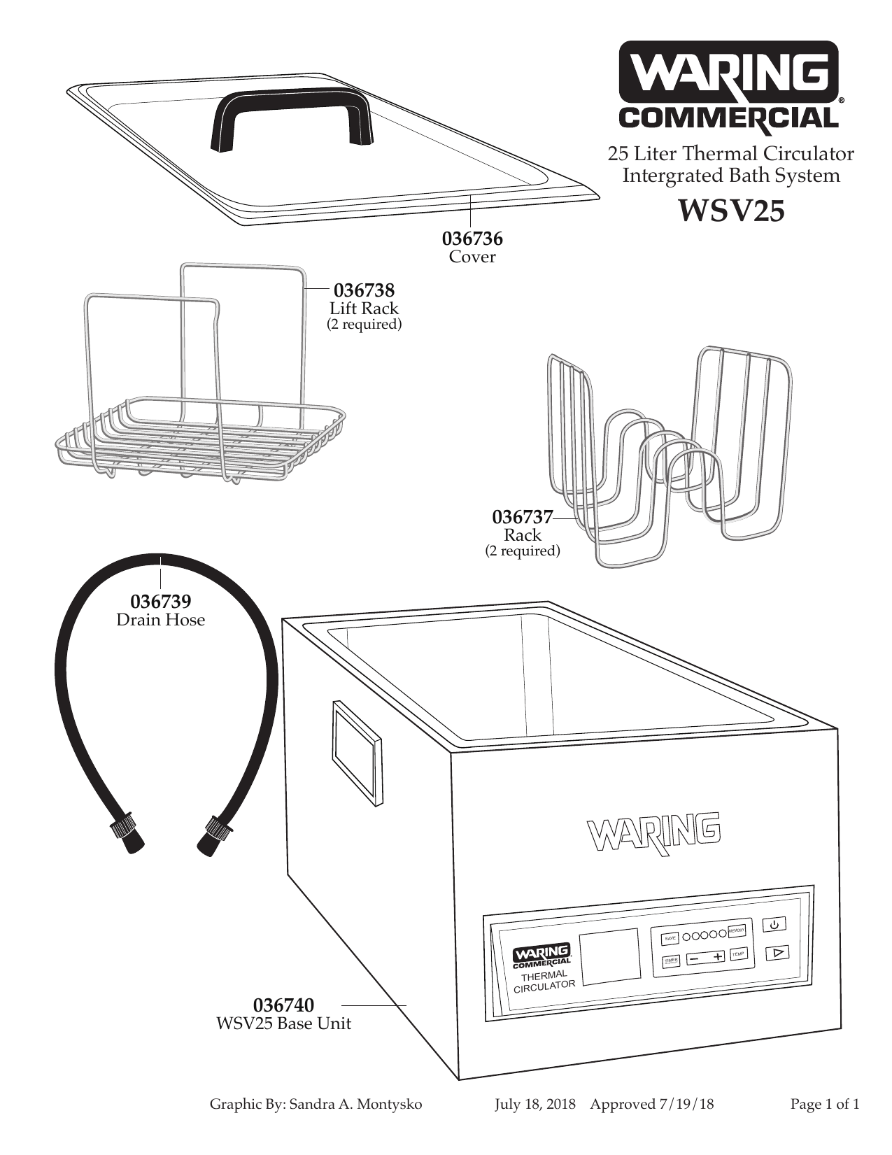 Waring WSV25 25L Thermal Circulator Integrated Water Bath Parts Diagram ...