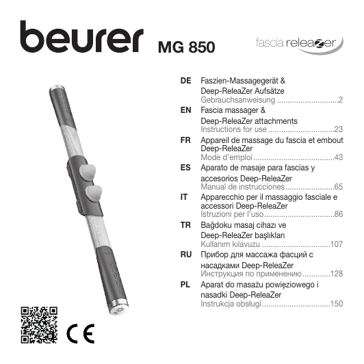 Beurer MG 850 Fasciae massager Bedienungsanleitung | Manualzz
