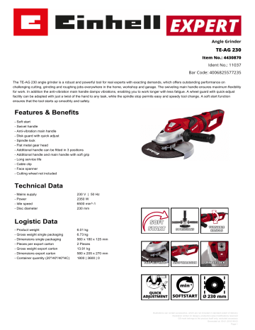 Einhell TE-AG 230 Angle Grinder Product sheet | Manualzz