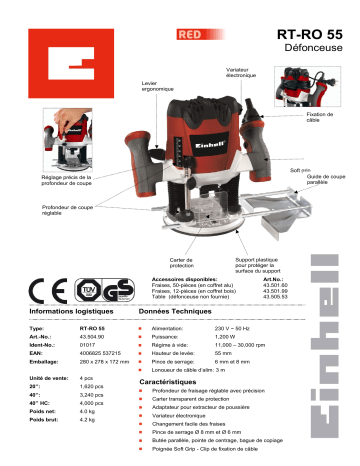 EINHELL TE-RO 1255 E Router Fiche technique de produit | Manualzz