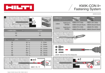 Hilti KWIK-CON II + Fastening System Operating Instruction | Manualzz