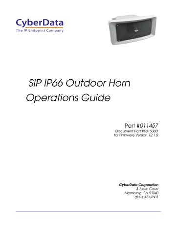 Cyberdata 011457 SIP IP66 Outdoor Horn Operations Guide | Manualzz