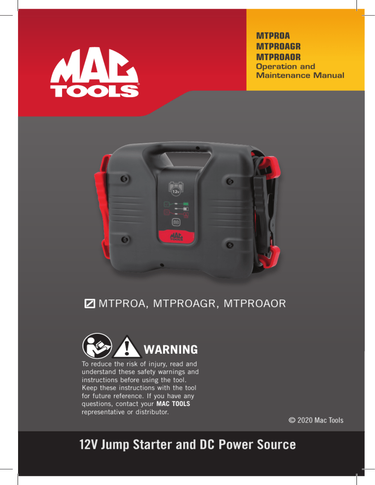 Schumacher MTPROA Mac Tools 12V Jump Starter and DC Power source ...