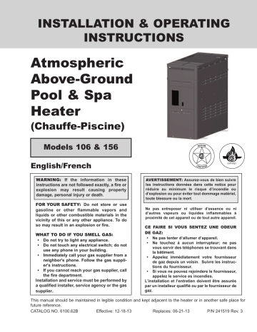 Raypak 106, 156 Installation & Operating Instructions Manual | Manualzz