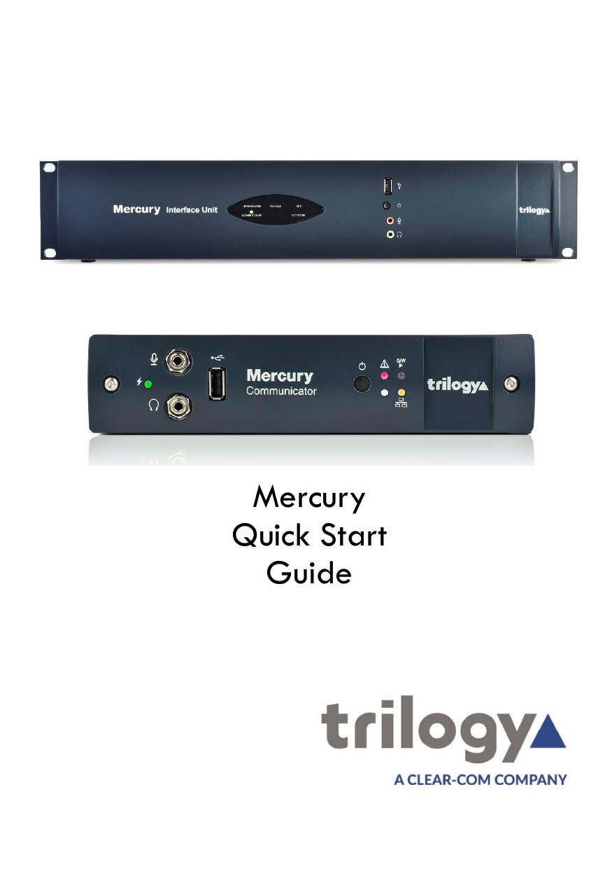 Clear-Com Trilogy Mercury Quick Start Guide | Manualzz