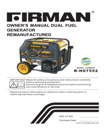 Firman R-H07552 Owner's Manual | Manualzz
