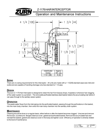 Zurn Z1176-1-1/2IP-CP 1-1/2 x 1-1/2 in. Hair Interceptor Installation ...