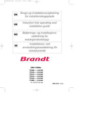 Groupe Brandt TI212XT1, TI210BT1, TI212BT1 Brukermanual | Manualzz