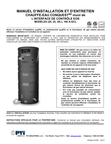 PVI Industries Conquest 100 Gas Condensing water heater Installation manual | Manualzz