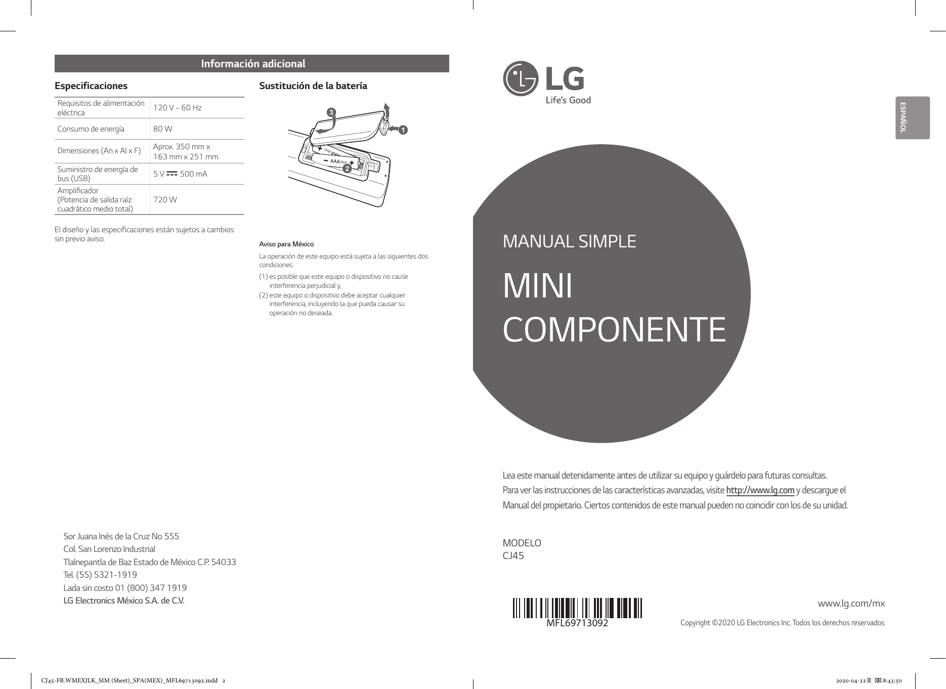 LG CJ45 Manual de usuario | Manualzz