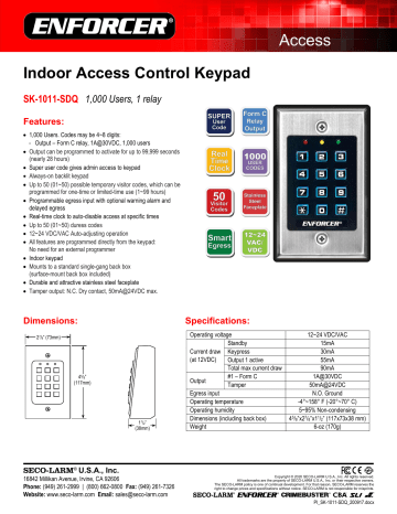 SECO-LARM SK-1011-SDQ Access Control Keypad, 1,000 Users, 1 relay ...