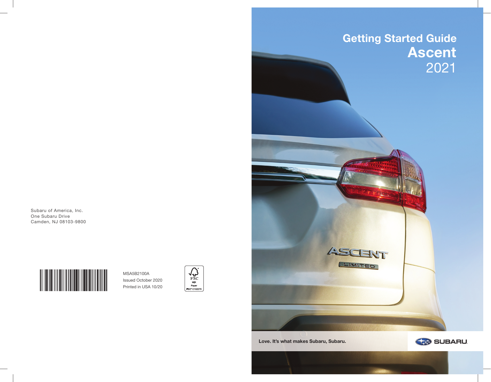 Subaru 2021 Ascent Quick start guide | Manualzz