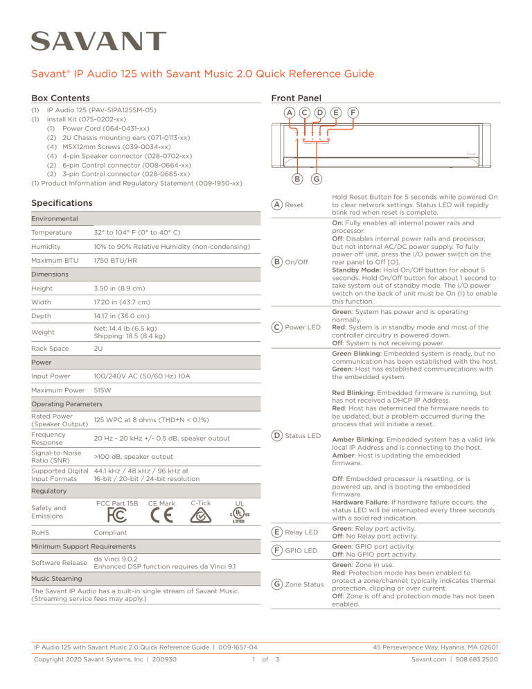 Savant PAV-SIPA125SM-05 Reference guide | Manualzz