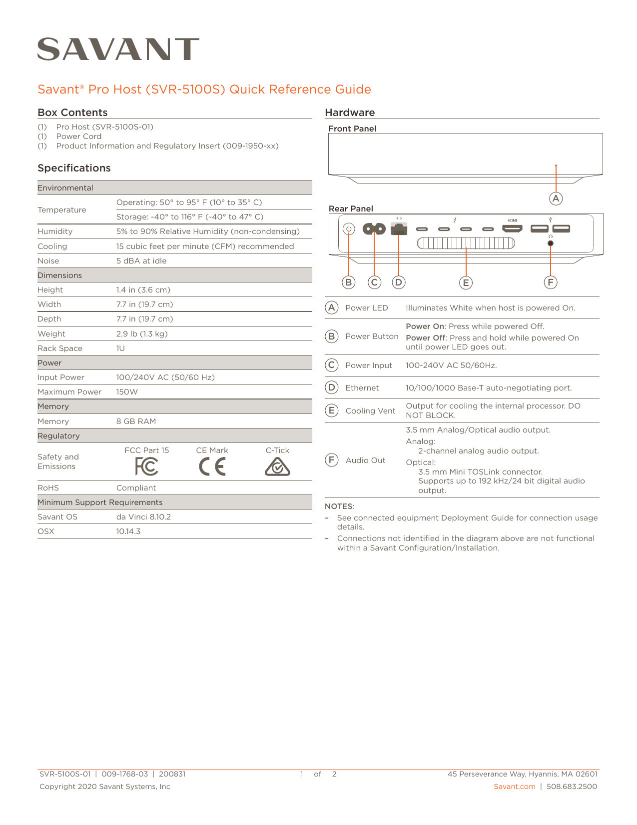Savant SVR-5100S-00 SAVANT PRO HOST Quick Reference Guide | Manualzz