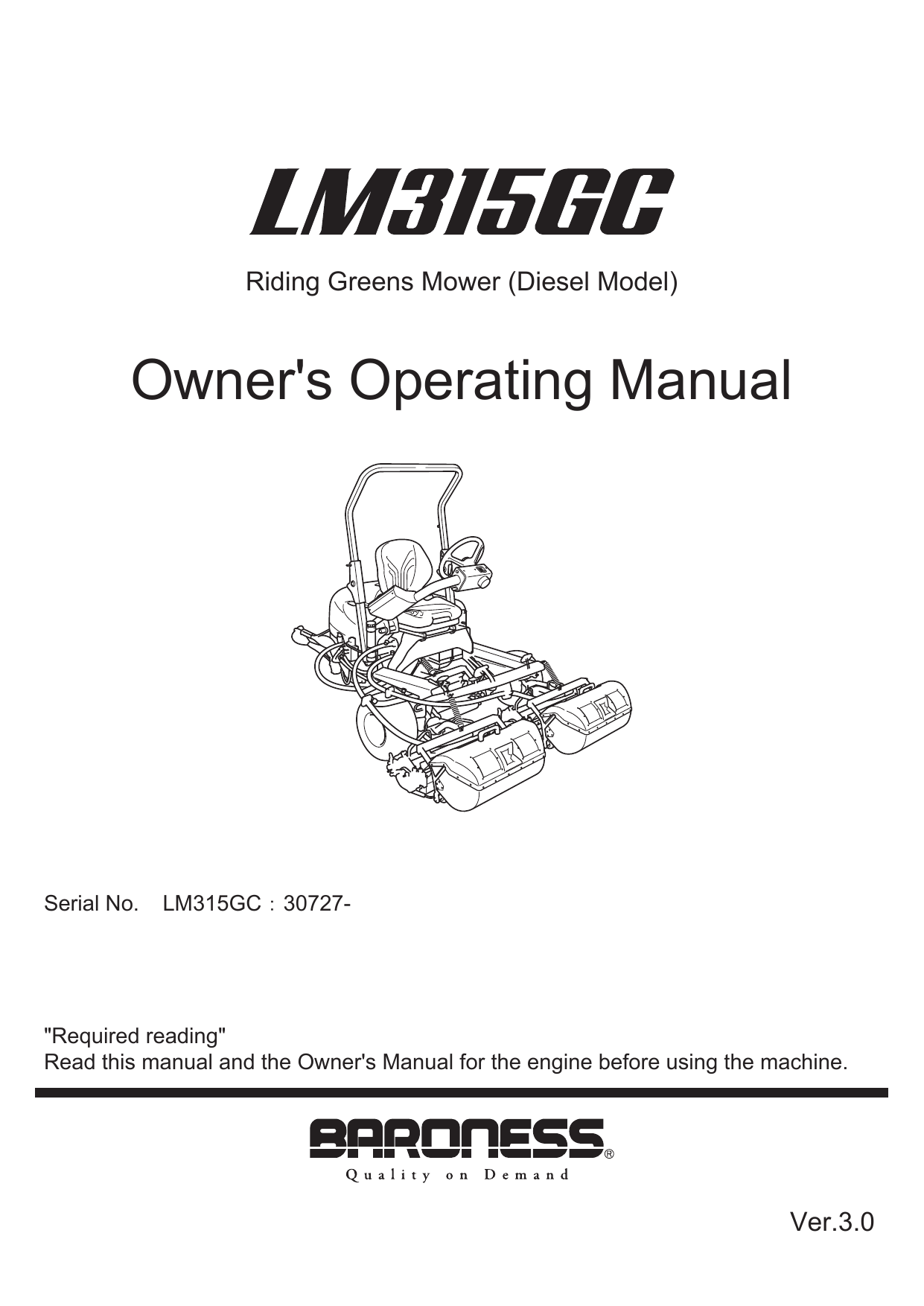 Baroness LM315GC Diesel TriPlex Greens Mower Operating Manual | Manualzz