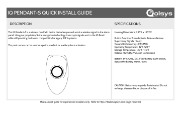 Qolsys QS1332-840 IQ PENDANT-S Quick Guide | Manualzz