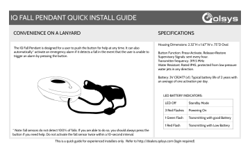 Qolsys QS1314-840 IQ FALL PENDANT Quick Guide | Manualzz