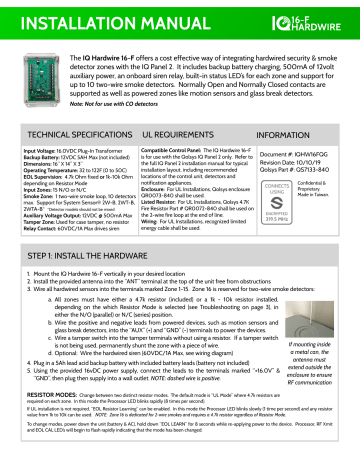 Qolsys QS7133-840 IQ HARDWIRE 16-F Quick Guide | Manualzz