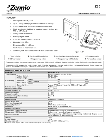 Zennio ZVI-Z35 Capacitive touch panel Data Sheet | Manualzz