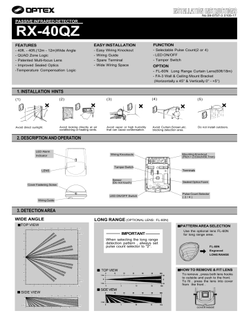 OPTEX RX-40QZ Quad Zone PIR Technical Manual | Manualzz