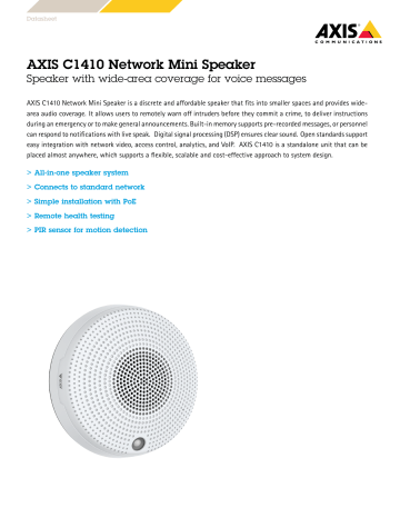 AXIS C1410 NETWORK MINI SPEAKER Data Sheet | Manualzz