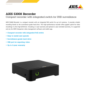 AXIS S3008 2 TB RECORDER Data Sheet | Manualzz