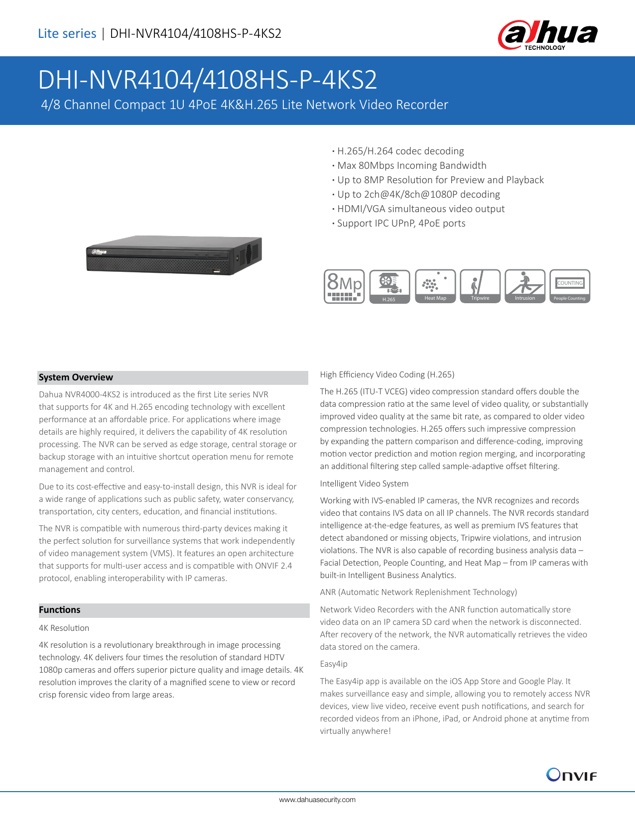 DAHUA DHI-NVR4104HS-P-4KS2 4 Channel Compact 1U 4PoE 4K&H.265 Lite ...